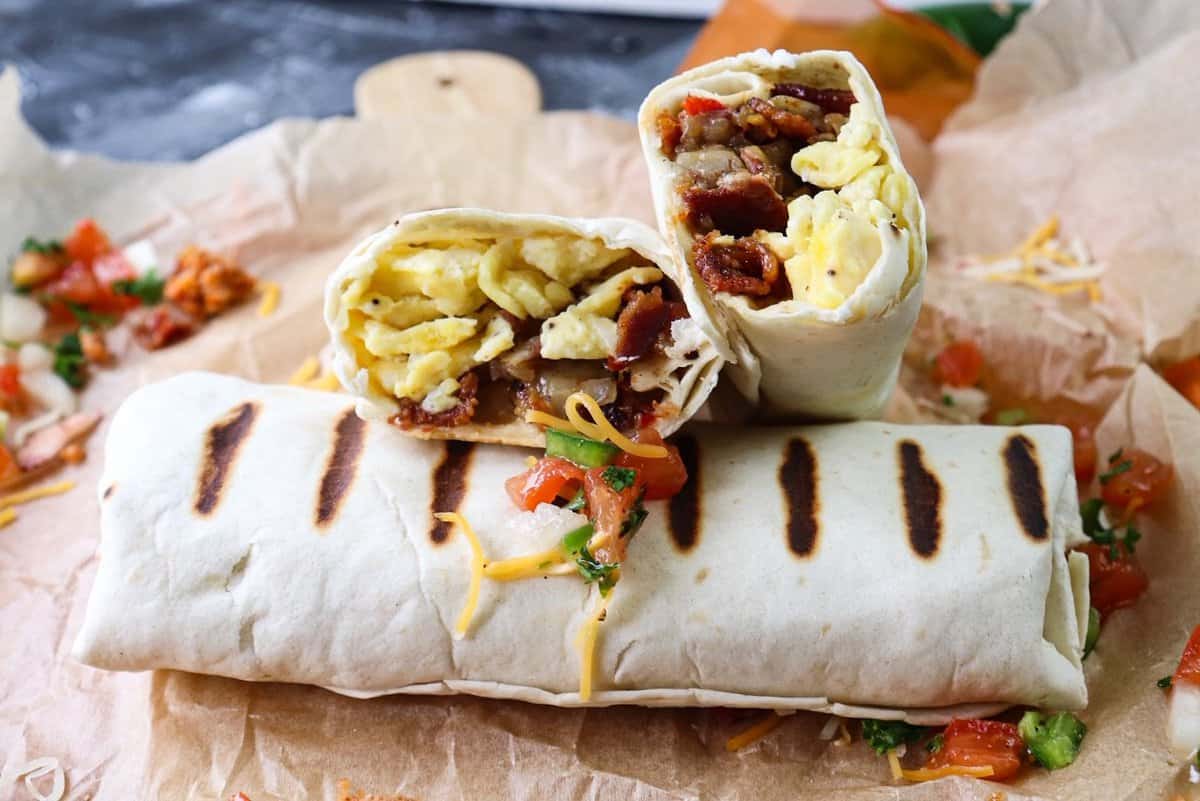 Cheesy Bacon Loaded Breakfast Burritos - Razzle Dazzle Life