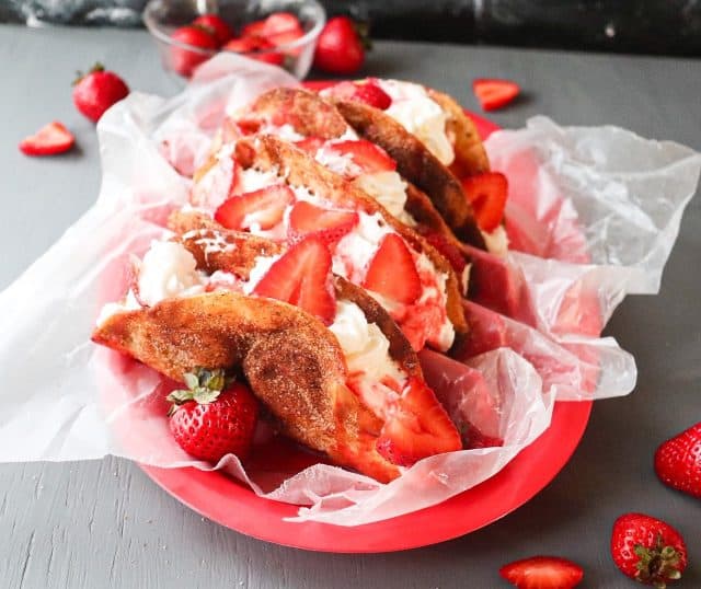 Churro Dessert Tacos with Strawberries and Cream - Razzle Dazzle Life
